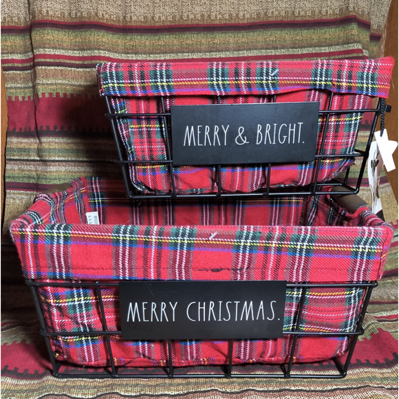 Rae Dunn | Accents | Set Of 2 Rae Dunn Metal Baskets Red Plaid Liner ...